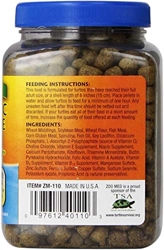 Zoo Med Natural Aquatic Turtle Food - Maintenance Formula (Pellets) 6.5 oz - Pack of 4