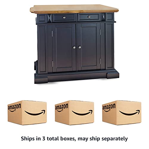 homestyles Americana Kitchen Island with Wood Top and Drop Leaf Breakfast Bar, Storage with Drawers and Adjustable Shelves, 50 Inch Width, Black and Oak
