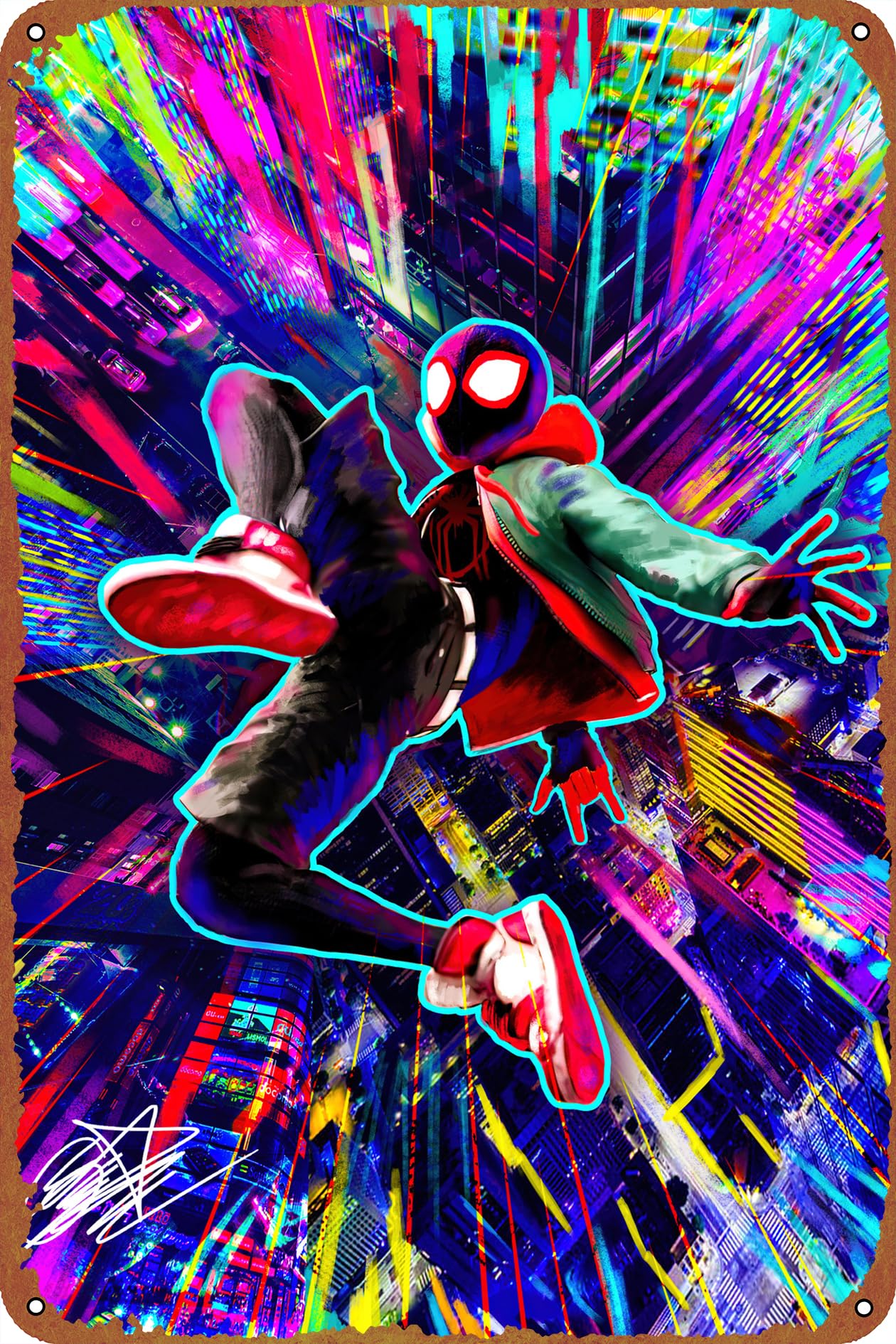 KIVYYB Miles Morales Across the Spider Verse Tin Sign Decoration Vintage Metal Poster Signs Wall Decor 8x12 Inch