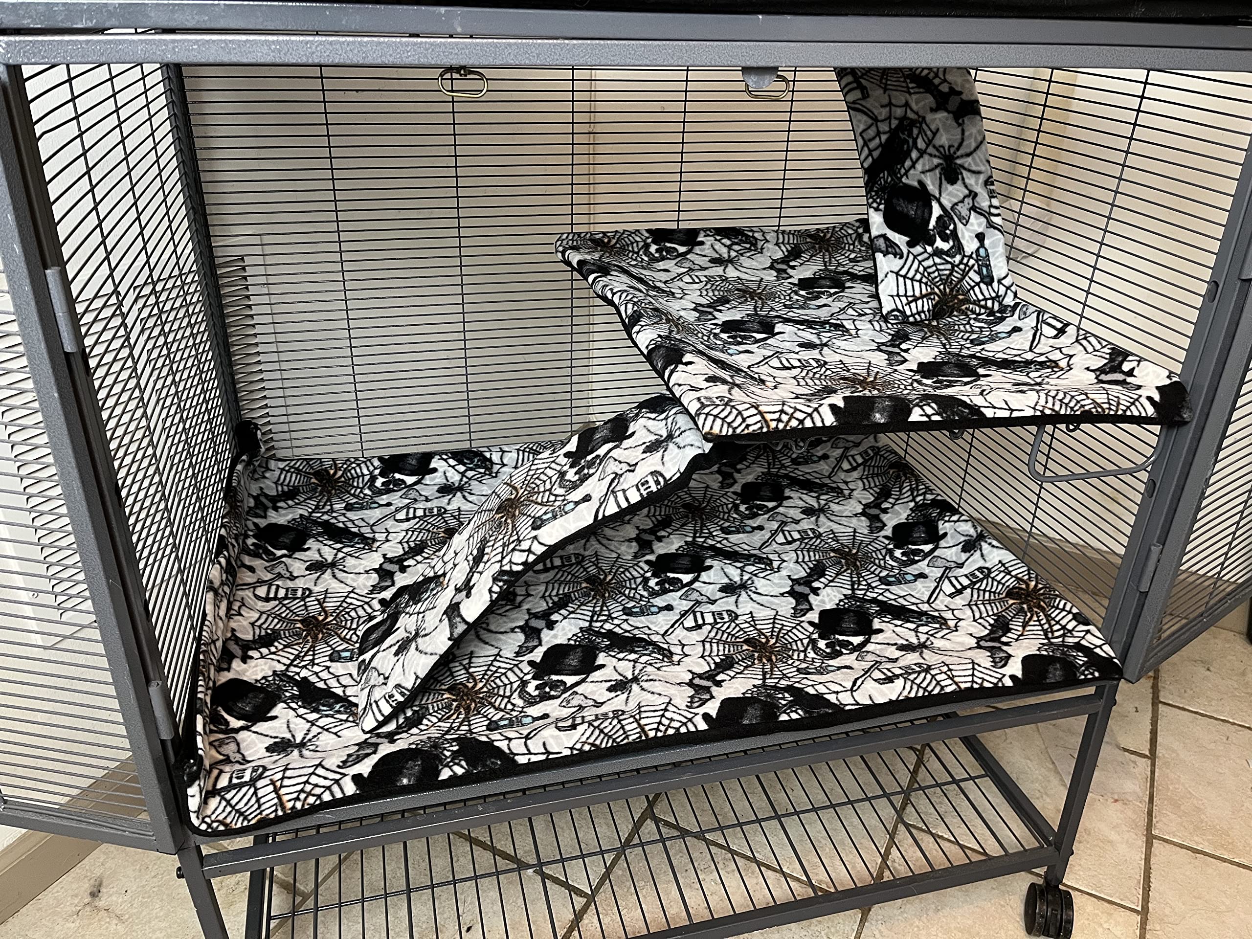 Small Animal Fleece Cage Liners"Spooky Halloween Symbols" Midwest Double Critter/Ferret Nation, Full set 7-pieces