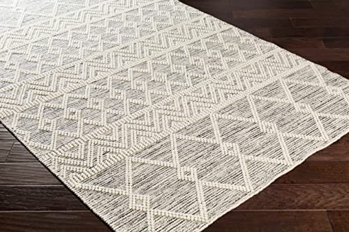 Woolk Moroccan Farmhouse Hand Woven Living Room Bedroom Nursery Wool Area Rug - Vintage Handmade Bohemian Style - Boho Diamond Southwestern Pattern - Beige, White, Brown - 6' x 9'