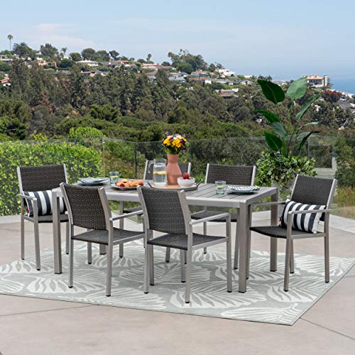 Christopher Knight Home Coral Outdoor 7 Piece Dining Set with Table, Gray