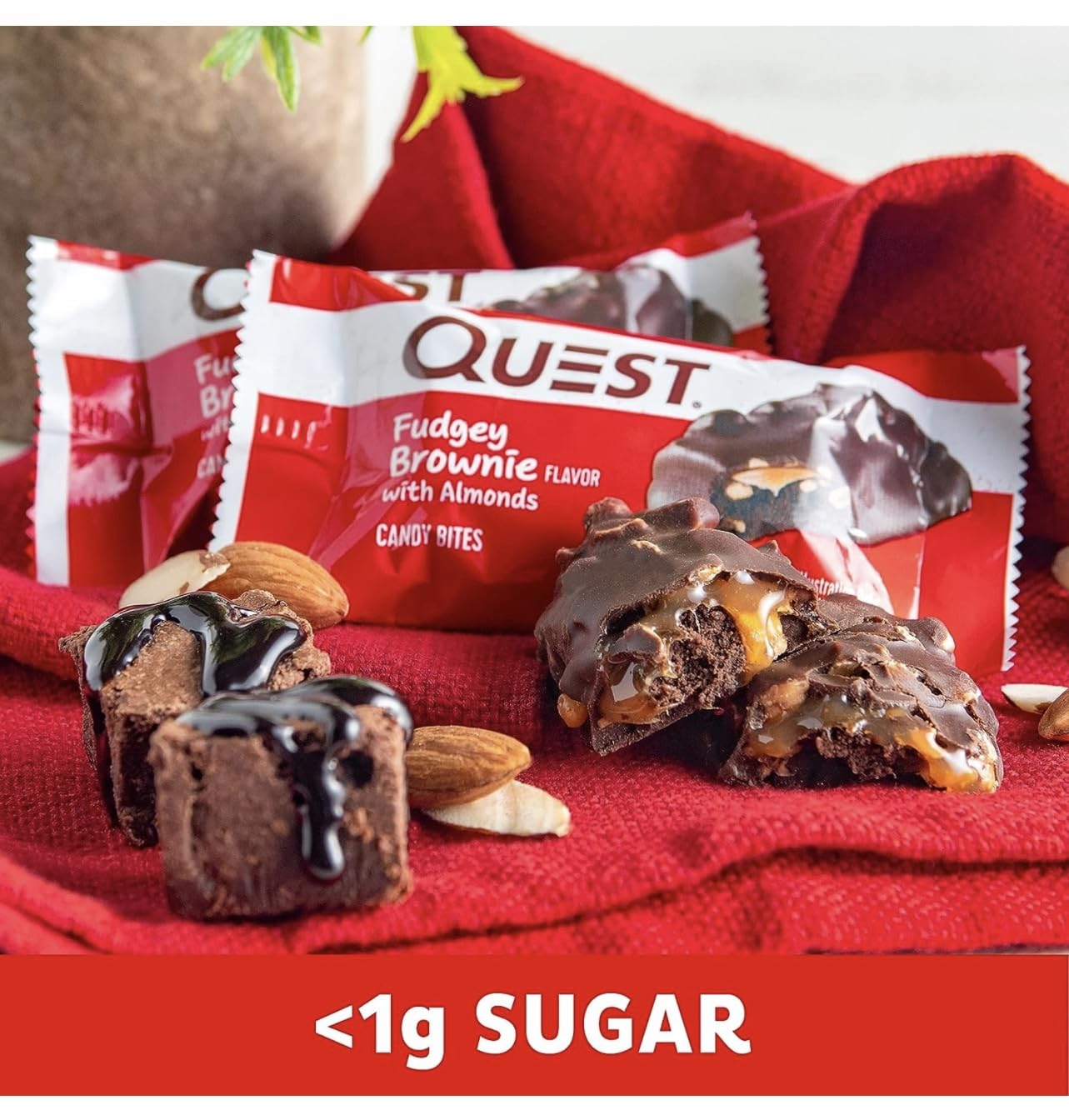 Quest Nutrition Fudgey Brownie With Almonds Candy Bites, 1g Sugar 5g Protein. (2pack)