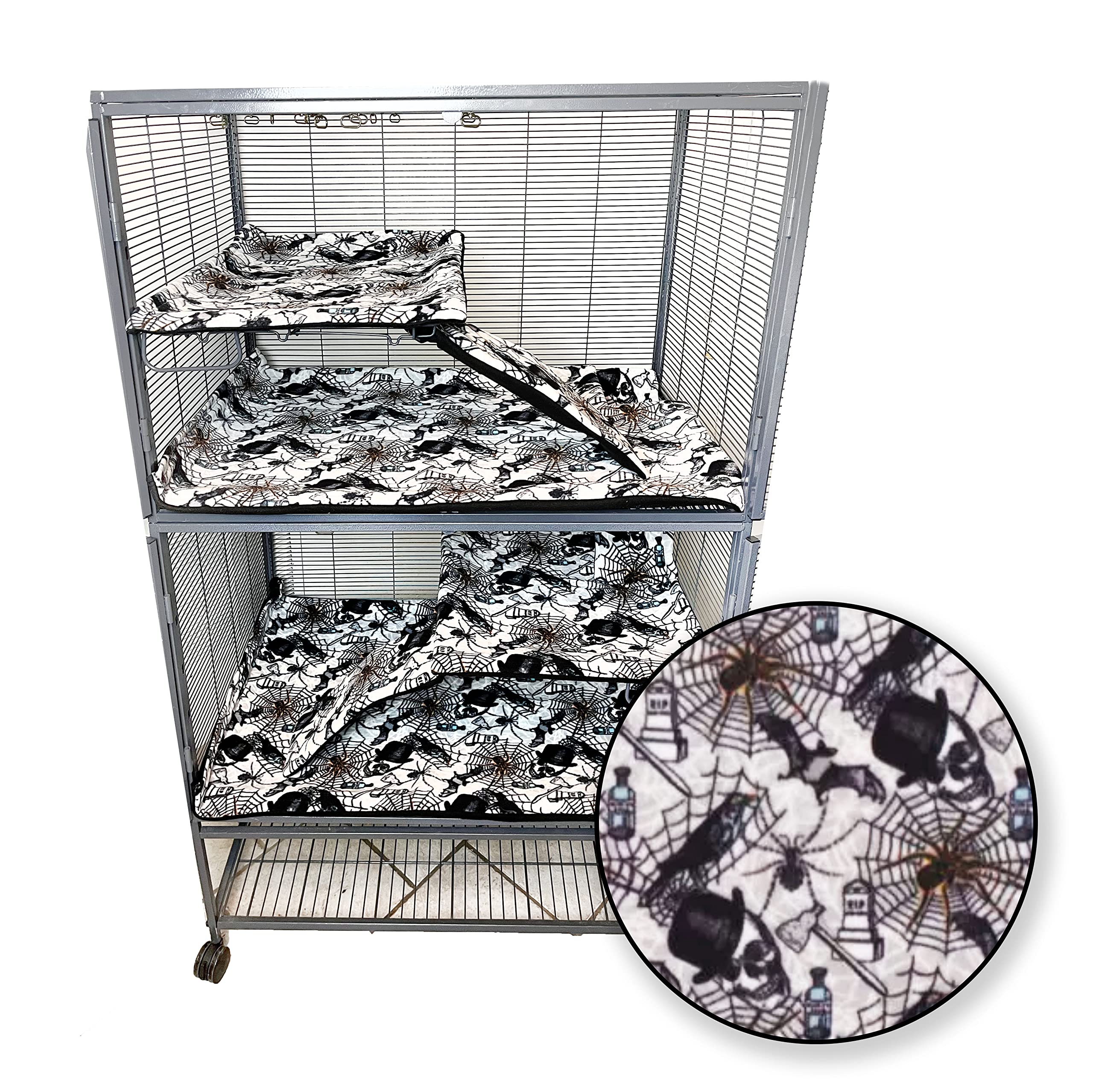 Small Animal Fleece Cage Liners"Spooky Halloween Symbols" Midwest Double Critter/Ferret Nation, Full set 7-pieces