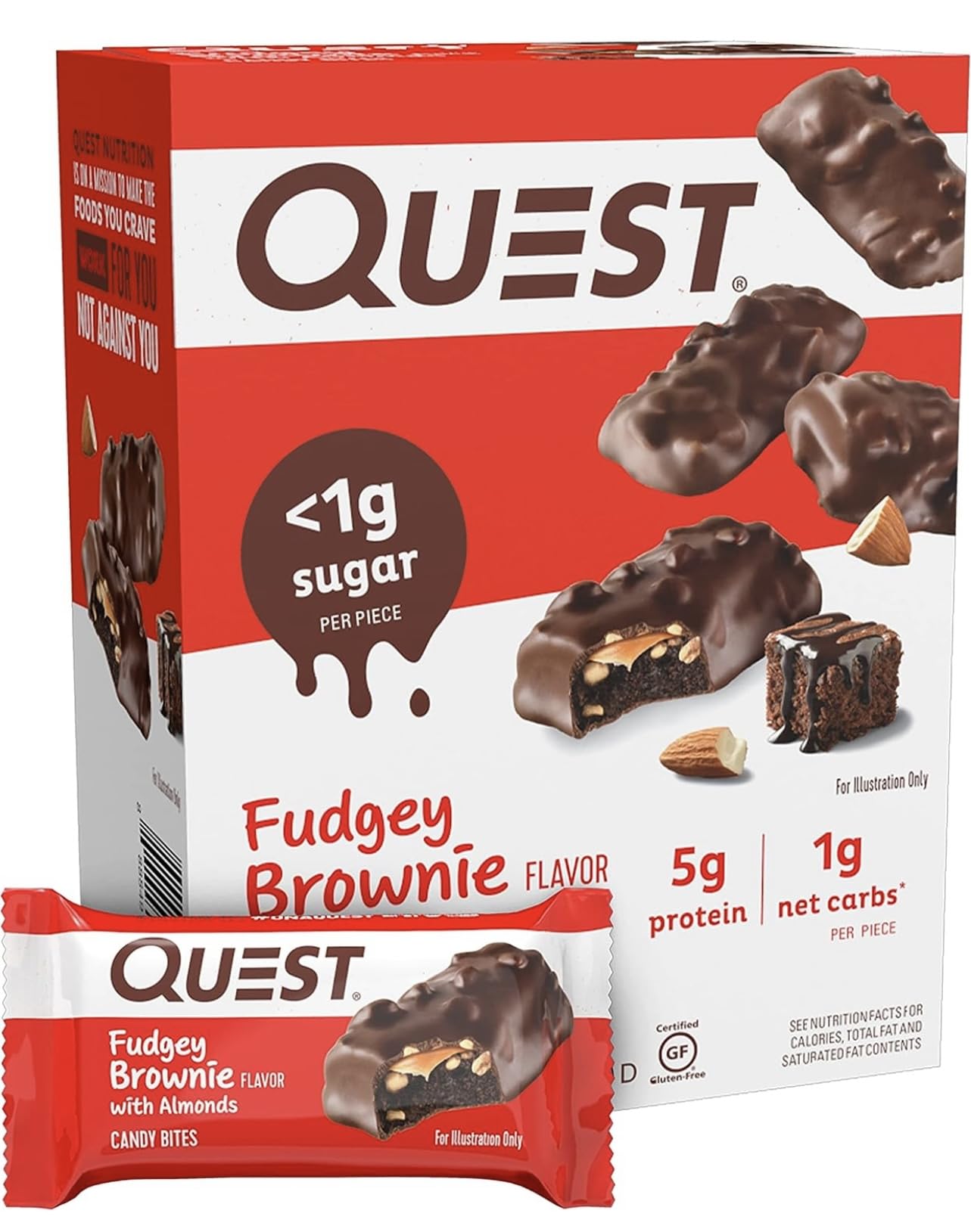 Quest Nutrition Fudgey Brownie With Almonds Candy Bites, 1g Sugar 5g Protein. (2pack)