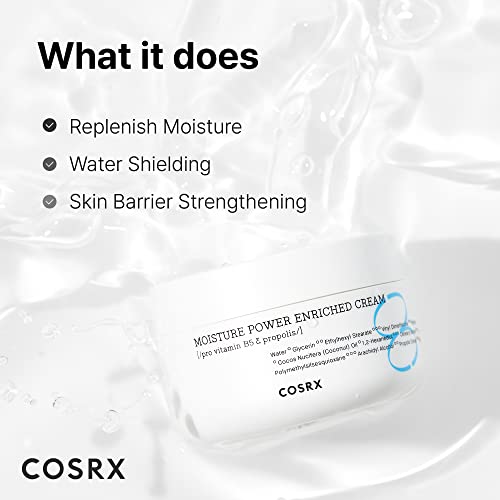 COSRX Rich Face Moisturizer for Day & Night with Pro Vitamin B5 (D Panthenol), Hydrium Moisture Power Enriched Cream, 50ml / 1.69 fl.oz | Propolis Extract, Ceramide, Hyaluronic Acid | Long Lasting Hydration for Dry, Sensitive Skin | Not Tested on Animals,