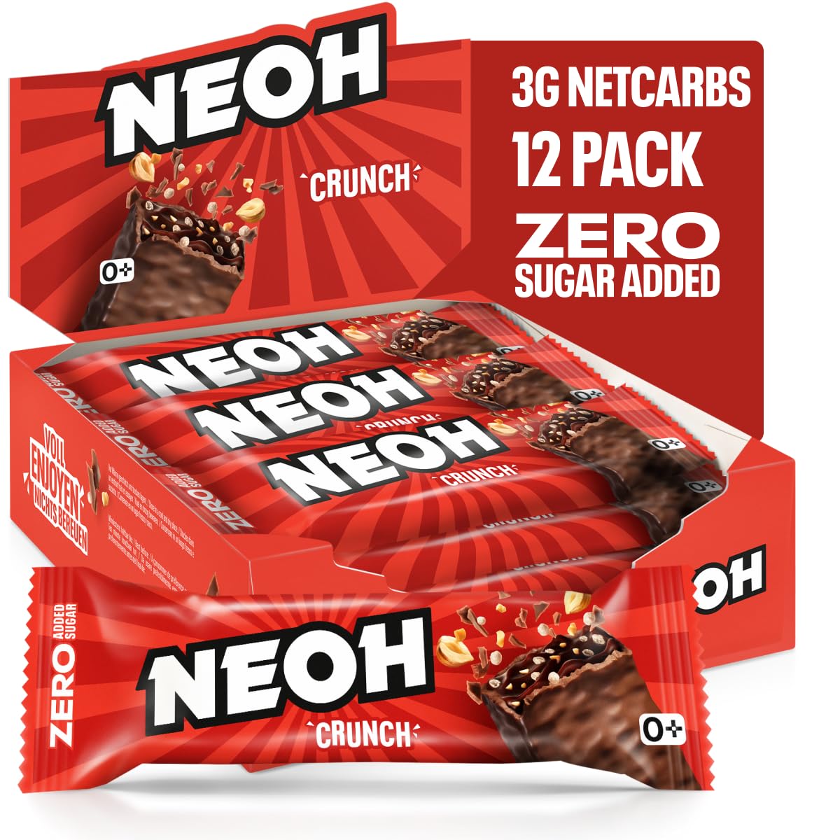 NEOH Chocolate Bars - Keto Chocolate Dipped Candy Bar, Gluten-Free Low-Calorie, Low-Carb, Plant-Based, High-Fiber Snacks, No Added Sugar, 1 Ounce Individually Wrapped Bars, 12 Pack