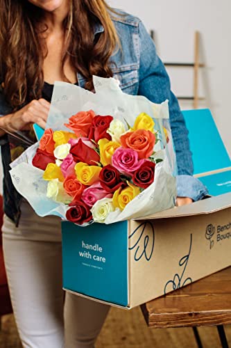 Benchmark Bouquets 2 Dozen Rainbow Roses, With Vase (Fresh Cut Flowers)