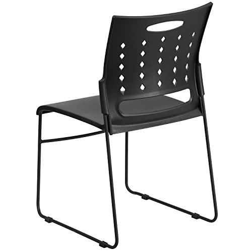 Flash Furniture Hercules Series Stacking Chairs for Waiting Rooms and Offices, Ergonomic Lobby Chairs with Contoured Air-Vent Backs, Set of 5, Black