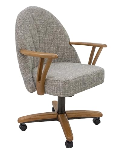 Chromcraft Set of 4 Caster Swivel Tilt Dining Chairs, Luxe Casual Wooden Arm All-Metal Pedestal Base Chairs with Rolling Wheels for Kitchen(Fonzo Marble-Medium Oak)