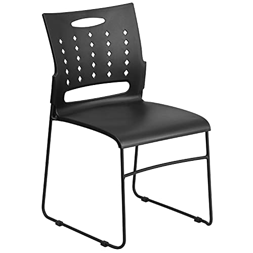 Flash Furniture Hercules Series Stacking Chairs for Waiting Rooms and Offices, Ergonomic Lobby Chairs with Contoured Air-Vent Backs, Set of 5, Black
