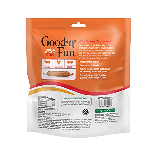 Good ’n’ Fun Triple Flavor Ribs, Rawhide Snack for All Dogs