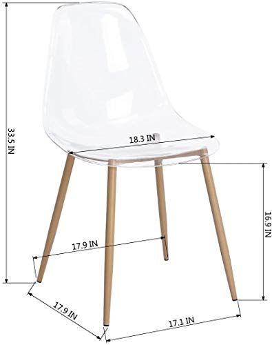 GreenForest Acrylic Ghost Chairs Clear Dining Chairs with Crystal Transparent Seat,Modern Mid Century Dining Chairs Set of 4, Plastic Shell Accent Side Chairs for Kitchen,Lounge