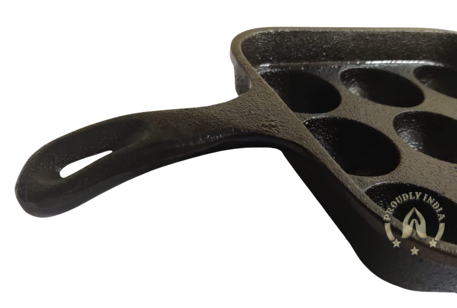 Cast Iron Paniyaram | Paddu Pan Long Handle Induction Compatible - SQUARE | 9 Pits | Flat Bottom with Ring and Handle | with FREE Turner Rod