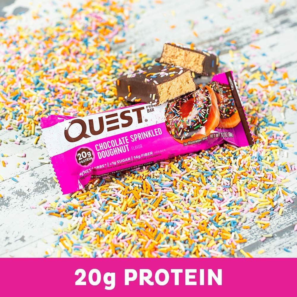 Quest Nutrition Protein Bar Choco Sprinkled Doughnut. Low Carb Meal Replacement Bar w/ 20g+ Protein. High Fiber, Gluten-Free (24 Count)