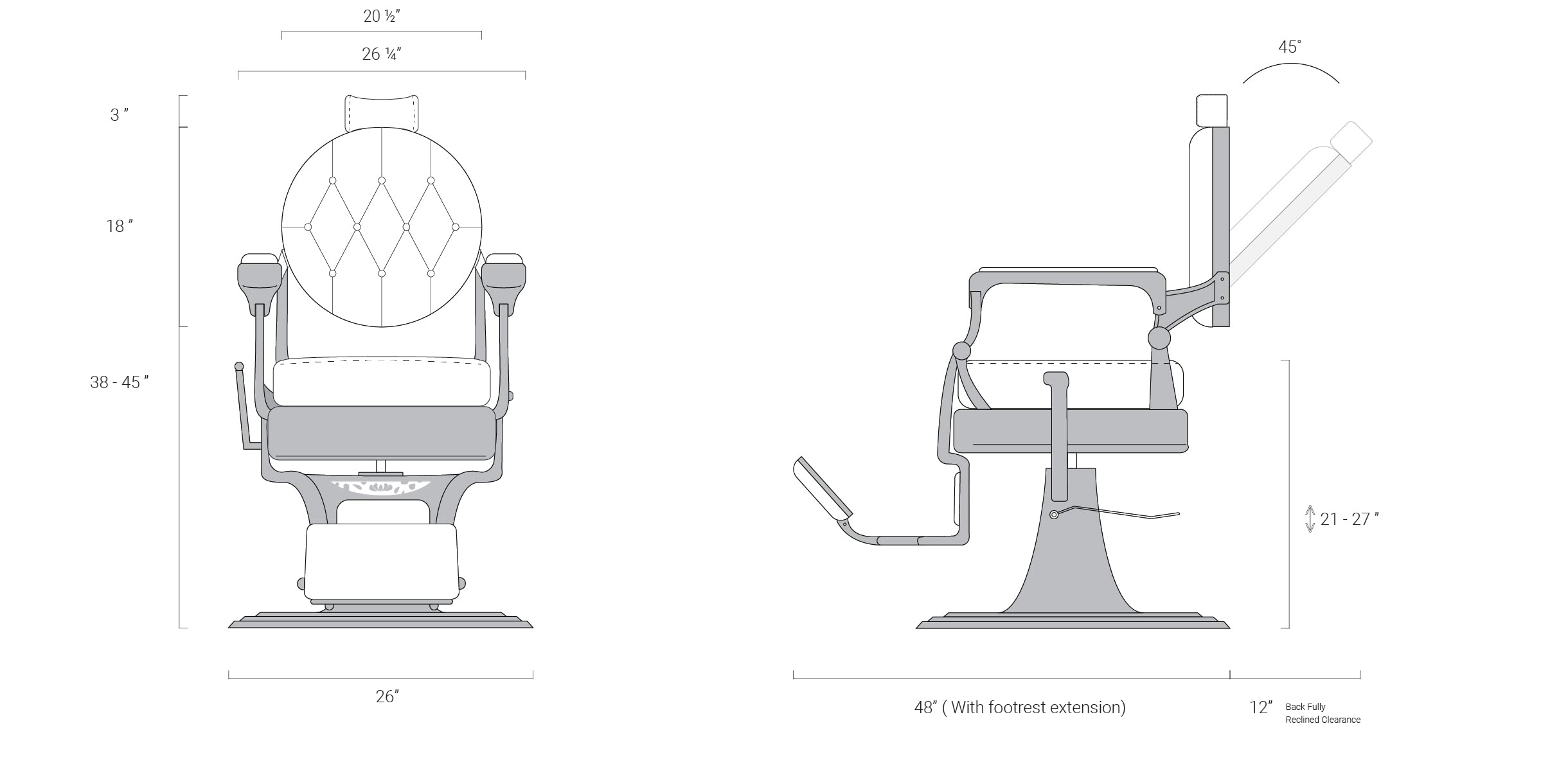 Truman Vintage Barber Chair, Reclining Heavy Duty Barber Chair, Pink Seat Rose Gold Frame