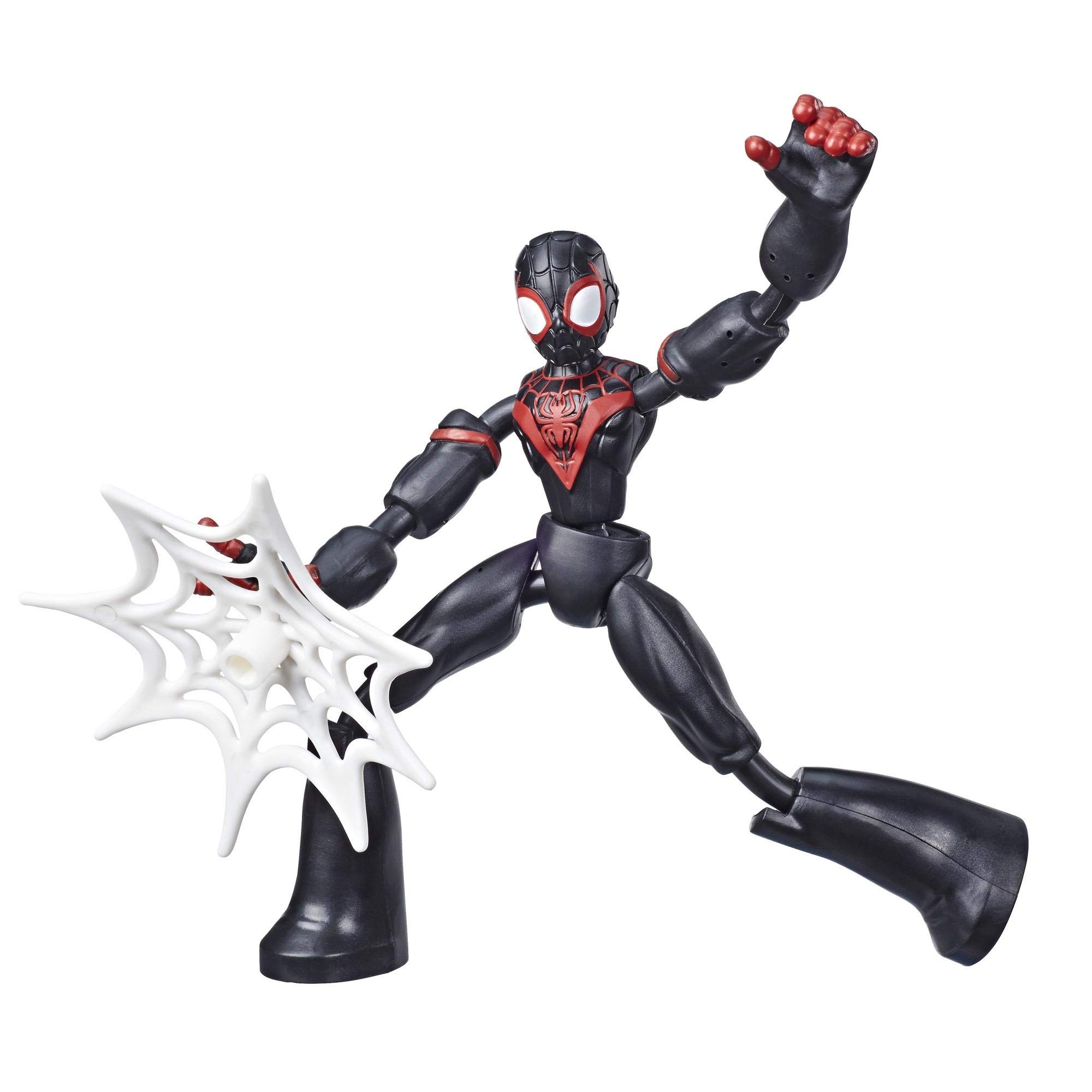 Spider-Man Marvel Bend and Flex Miles Morales Action Figure Toy, 6-Inch Flexible Figure, Includes Web Accessory, for Kids Ages 4 and Up, Black