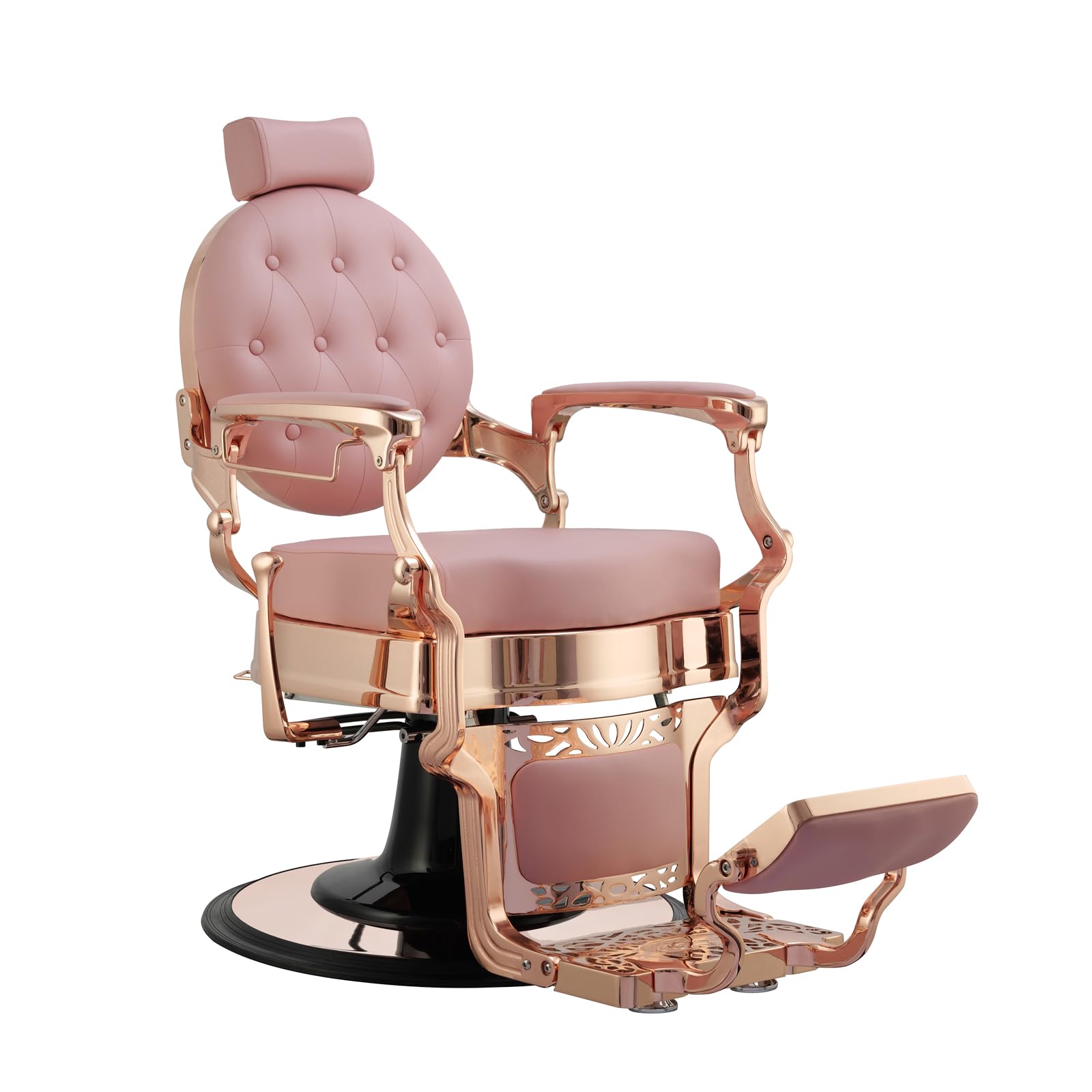 Truman Vintage Barber Chair, Reclining Heavy Duty Barber Chair, Pink Seat Rose Gold Frame