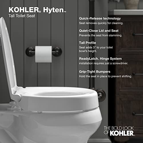 KOHLER Hyten Elevated Quiet-Close Round-Front Toilet Seat, White