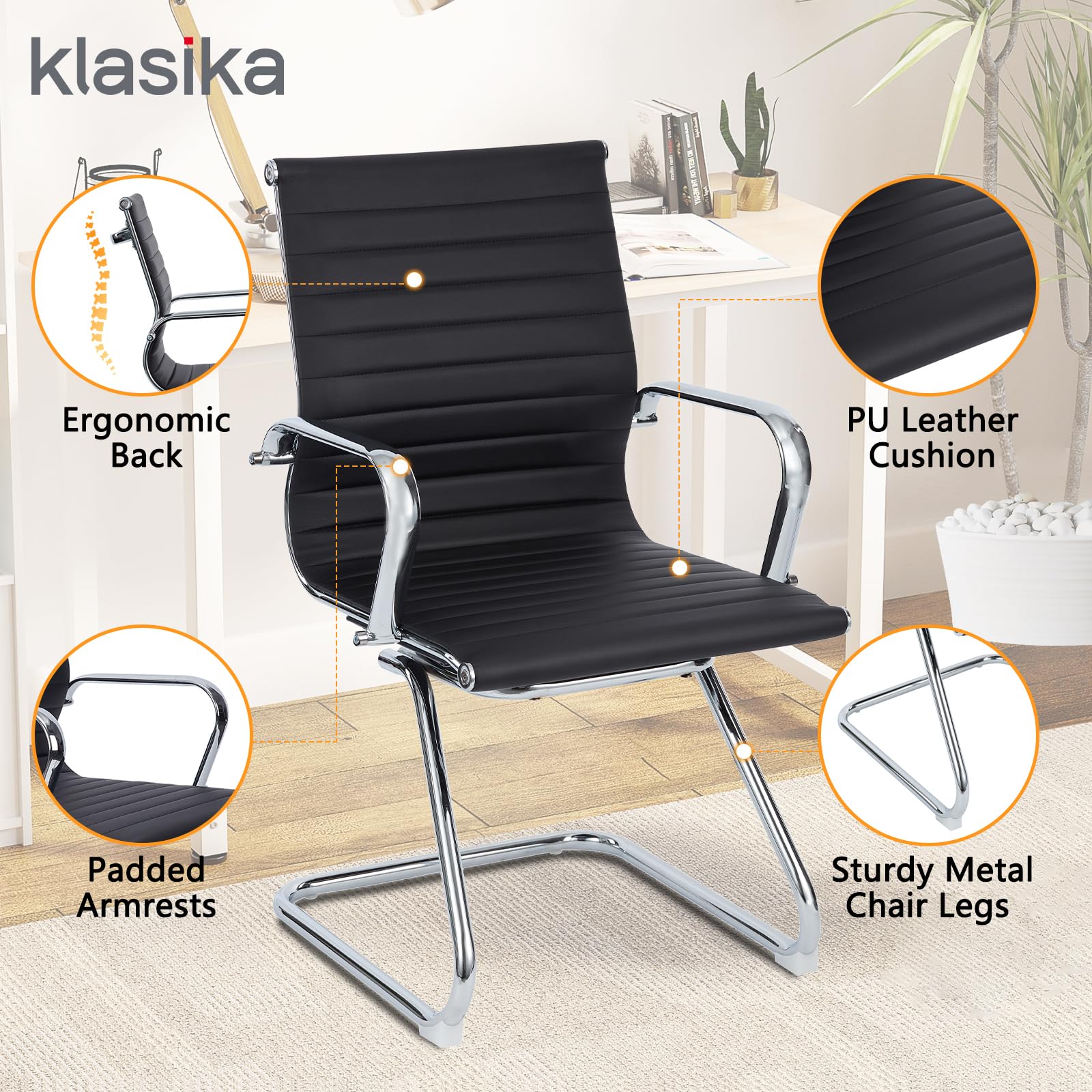 Office Guest Chair Meeting Room Chair Leather Folding Reception Chair Without Wheel with Sled Base for Waiting Room Conference Room Living Room Home Office (2 Pack)