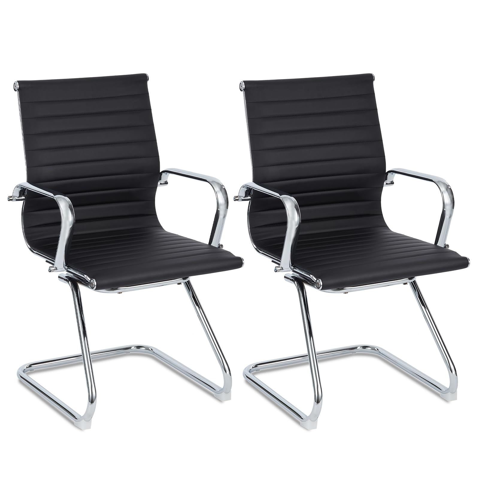 Office Guest Chair Meeting Room Chair Leather Folding Reception Chair Without Wheel with Sled Base for Waiting Room Conference Room Living Room Home Office (2 Pack)