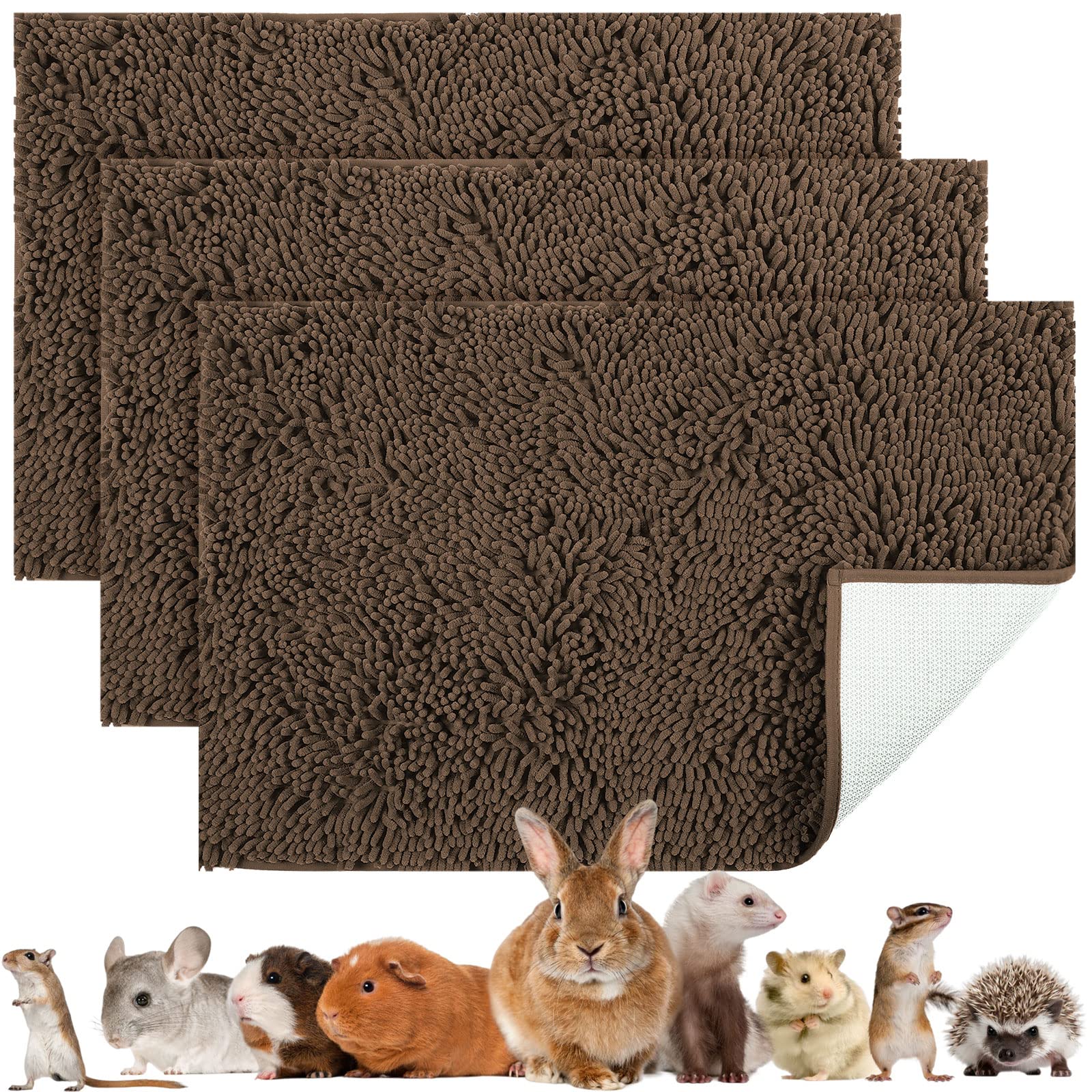 Chumia 3 Packs Guinea Pig Cage Liners Bedding Winter Warm Critter Nation Cage Liner for Rabbit Small Animals Cage Absorbent Pee Pad Supplies Bed Mat (Brown,16 x 24 Inch)