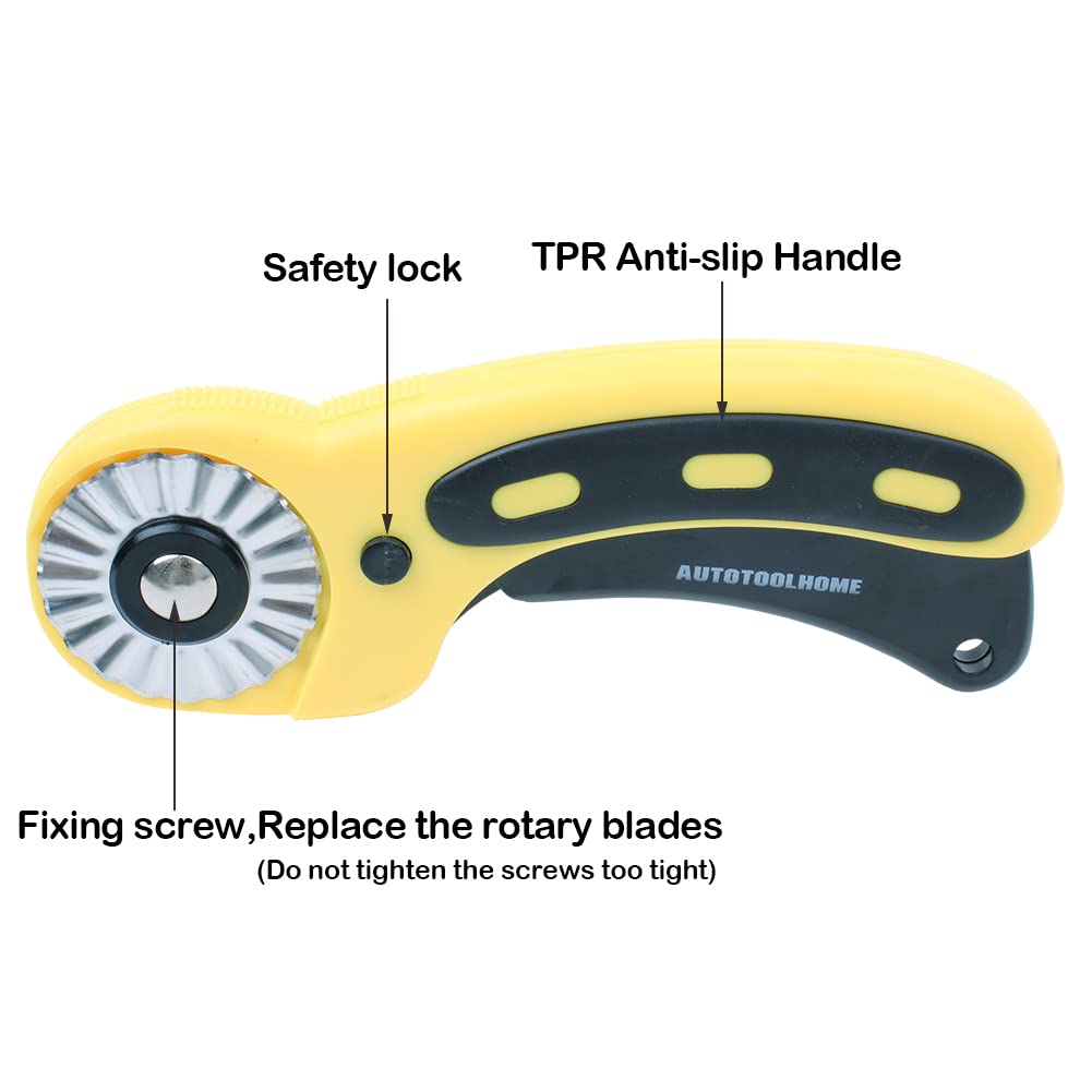 AUTOTOOLHOME 45mm Rotary Cutter Set with 9 Pack Replacement Rotary Blades Skip Rotary Blades Pinking Rotary Blades for Sewing Fabric Leather Quilting Cutter Paper Perforating Tool