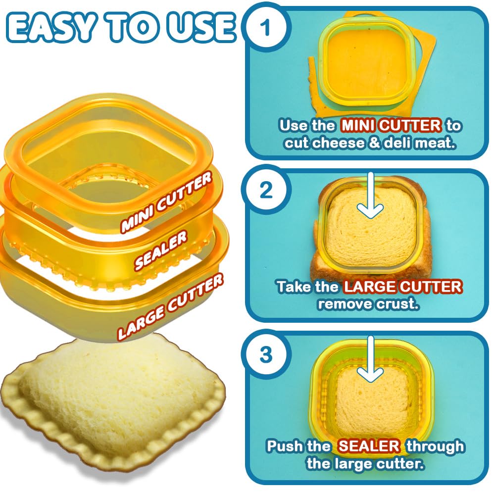 Savoychef Sandwich Cutter and Sealer - Uncrustables Sandwich Maker - Cut and Seal - Great for Lunchbox and Bento Box - Boys and Girls Kids Lunch - Circle, Square, Triangles