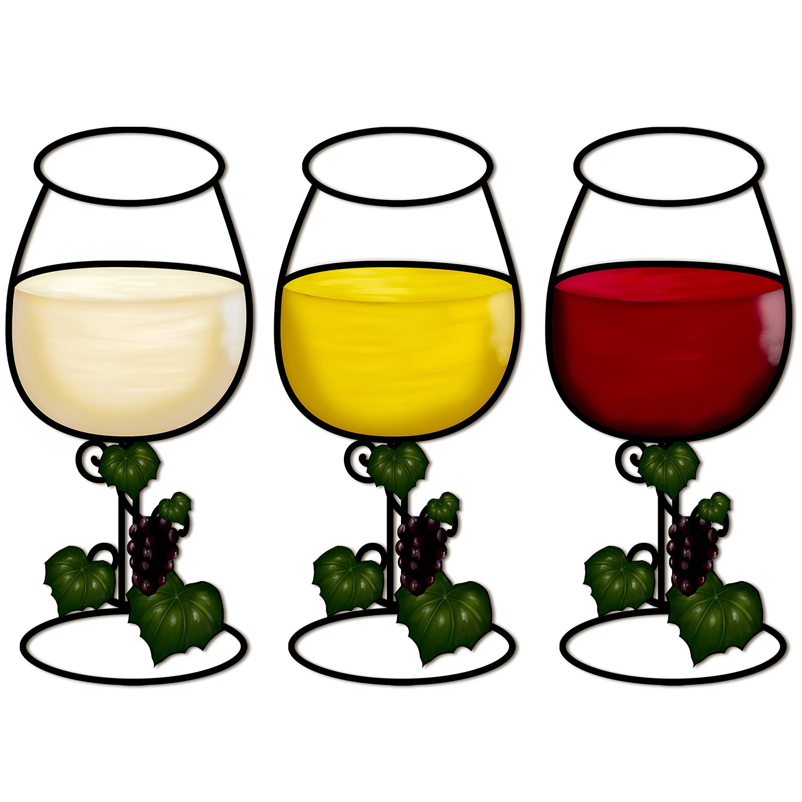3 Pieces Wine Glasses Wooden Wall Decors Red White Yellow Wood Wine Glasses Wall Arts Vintage Wine Glasses Wall Decorations for Home Kitchen Dining Room Wall Decorations, 10.8 x 4.7 x 0.2 Inches