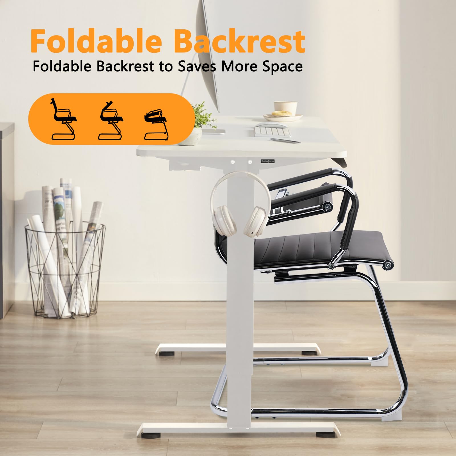 Office Guest Chair Meeting Room Chair Leather Folding Reception Chair Without Wheel with Sled Base for Waiting Room Conference Room Living Room Home Office (2 Pack)