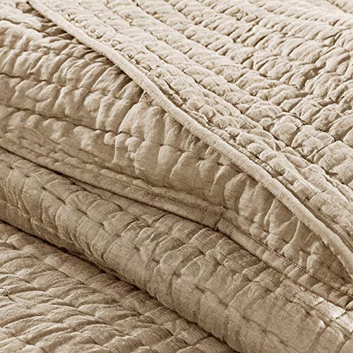 MADISON PARK SIGNATURE Serene King Size Quilt Bedding Set - Linen, Quilted β 3 Piece Bedding Quilt Coverlets β 100% Cotton Voile Bed Quilts Quilted Coverlet