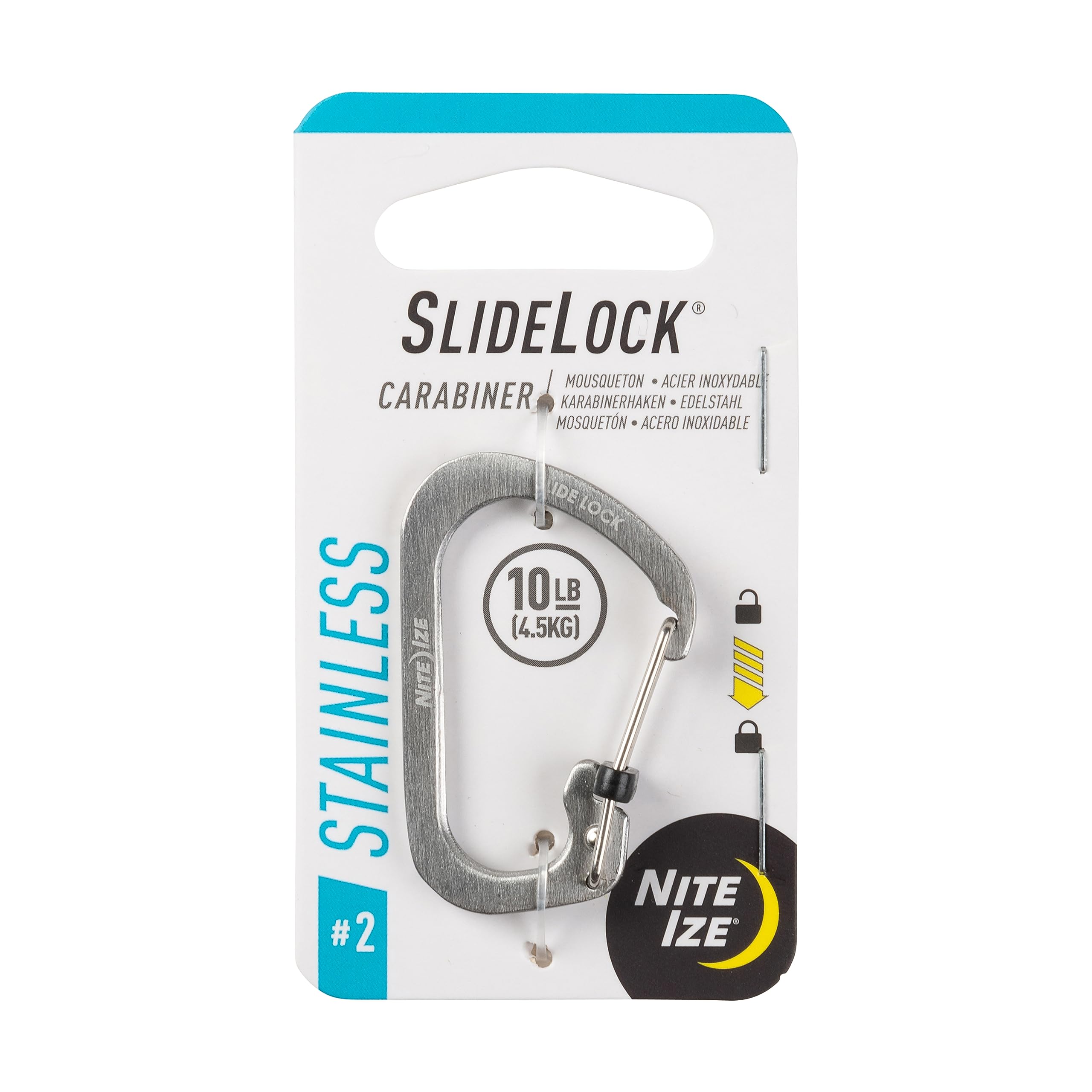 Nite Ize Locking Carabiner Clip, Silver, 1-3/32 in., Stainless