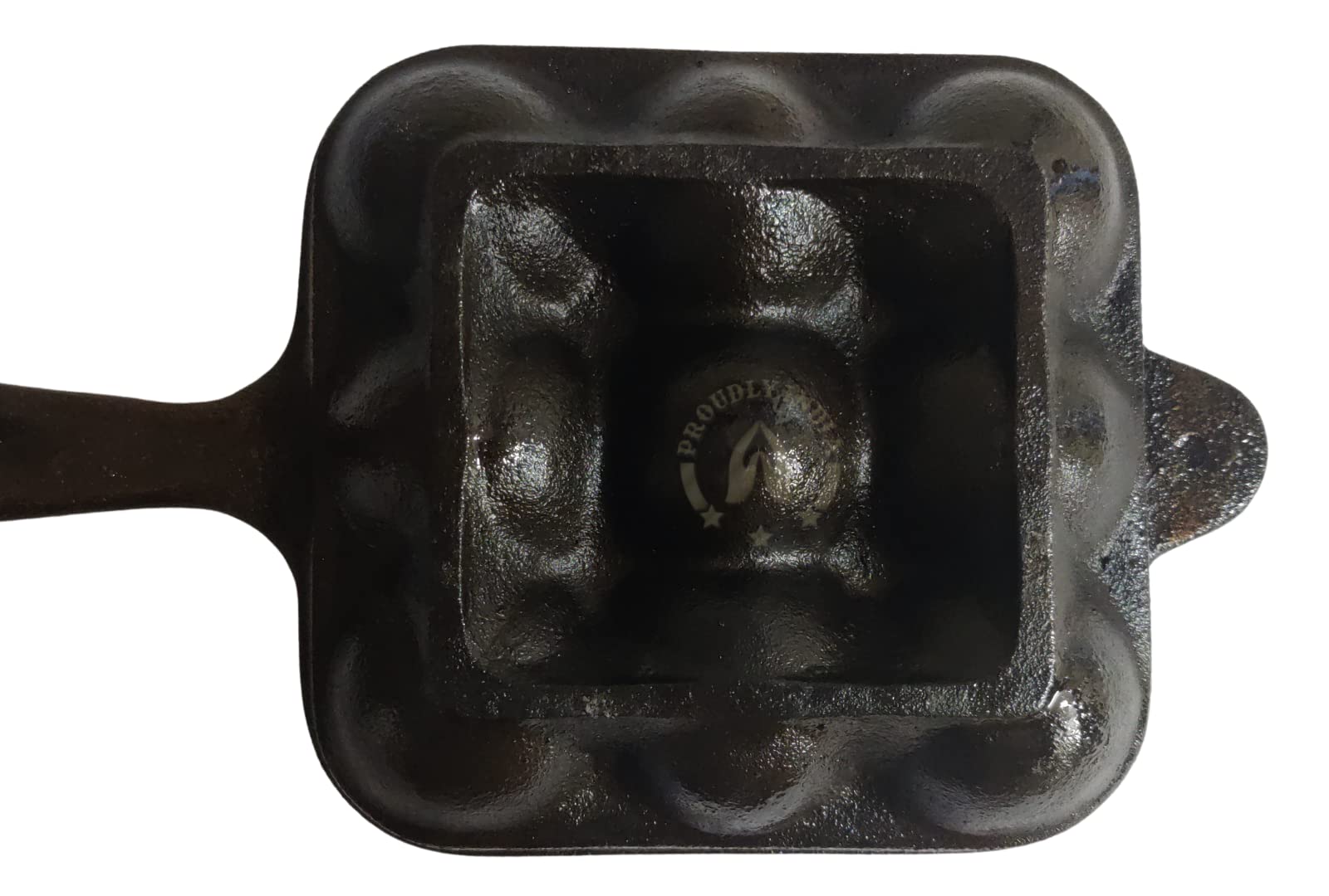 Cast Iron Paniyaram | Paddu Pan Long Handle Induction Compatible - SQUARE | 9 Pits | Flat Bottom with Ring and Handle | with FREE Turner Rod