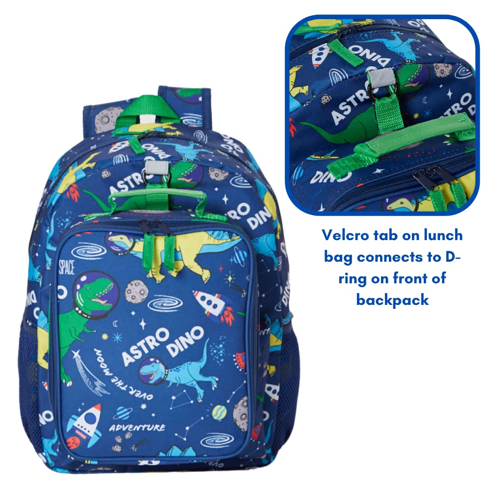 RALME 16 Inch Dinosaur Backpack with Lunch Box Set for Boys or Girls, Value Bundle, Blue