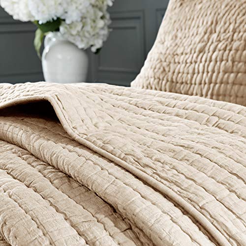 MADISON PARK SIGNATURE Serene King Size Quilt Bedding Set - Linen, Quilted β 3 Piece Bedding Quilt Coverlets β 100% Cotton Voile Bed Quilts Quilted Coverlet