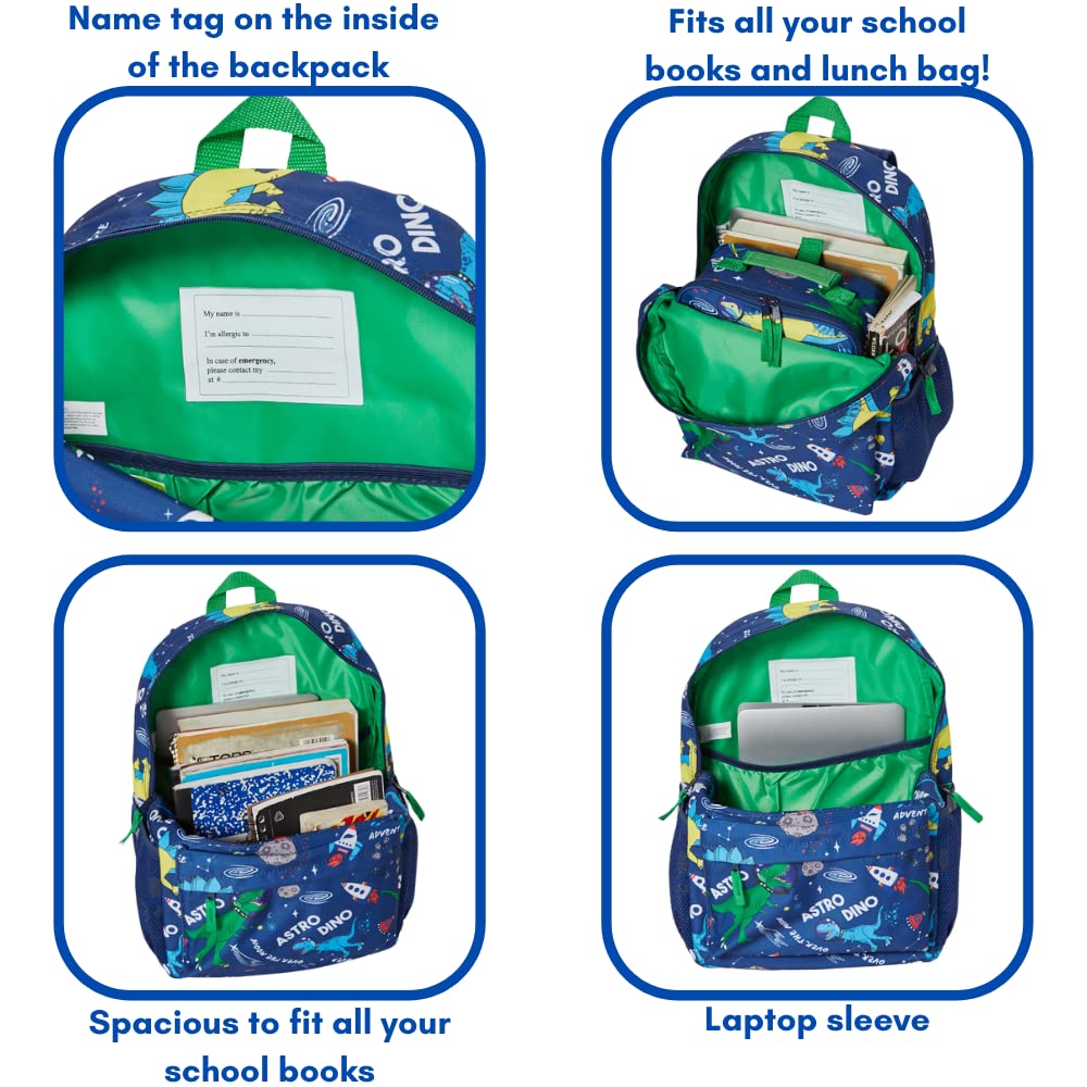 RALME 16 Inch Dinosaur Backpack with Lunch Box Set for Boys or Girls, Value Bundle, Blue