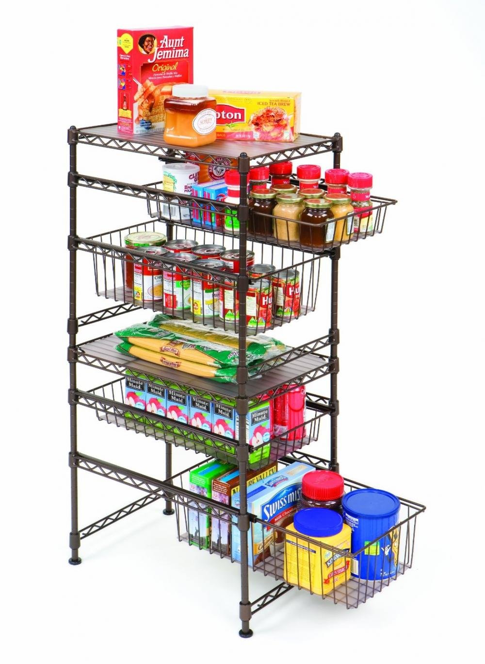 Seville Classics Stackable 3-Tier Sliding Double Basket Cabinet Organizer with Bonus Liners, 11.5" W x 17.5" D x 18.5" H, Satin Bronze