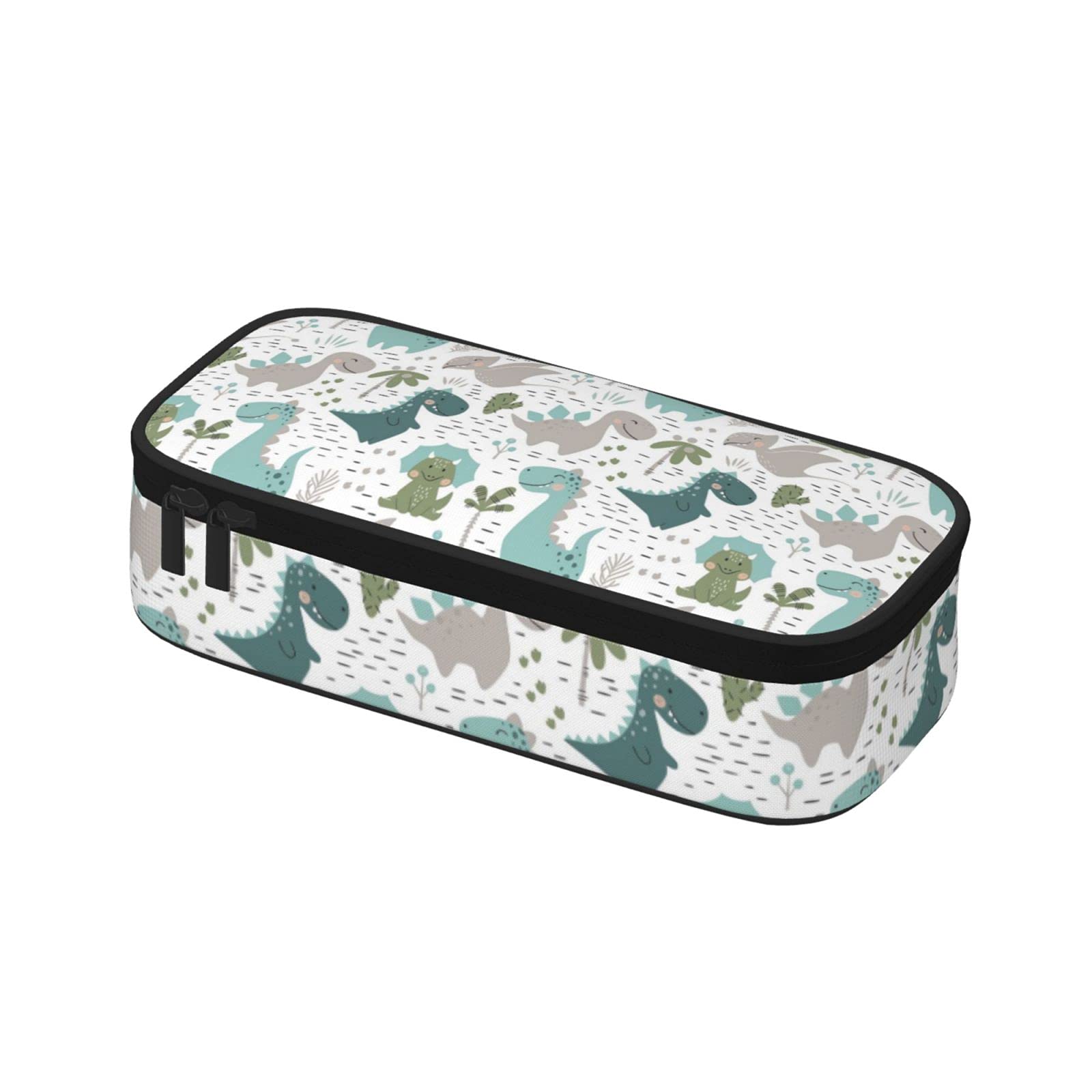 Gocerktr White Dinosaurs Pencil Case Large Capacity Pencil Bag Double Zippers Pen Bag with Compartments Multifunction Makeup Bag for Women