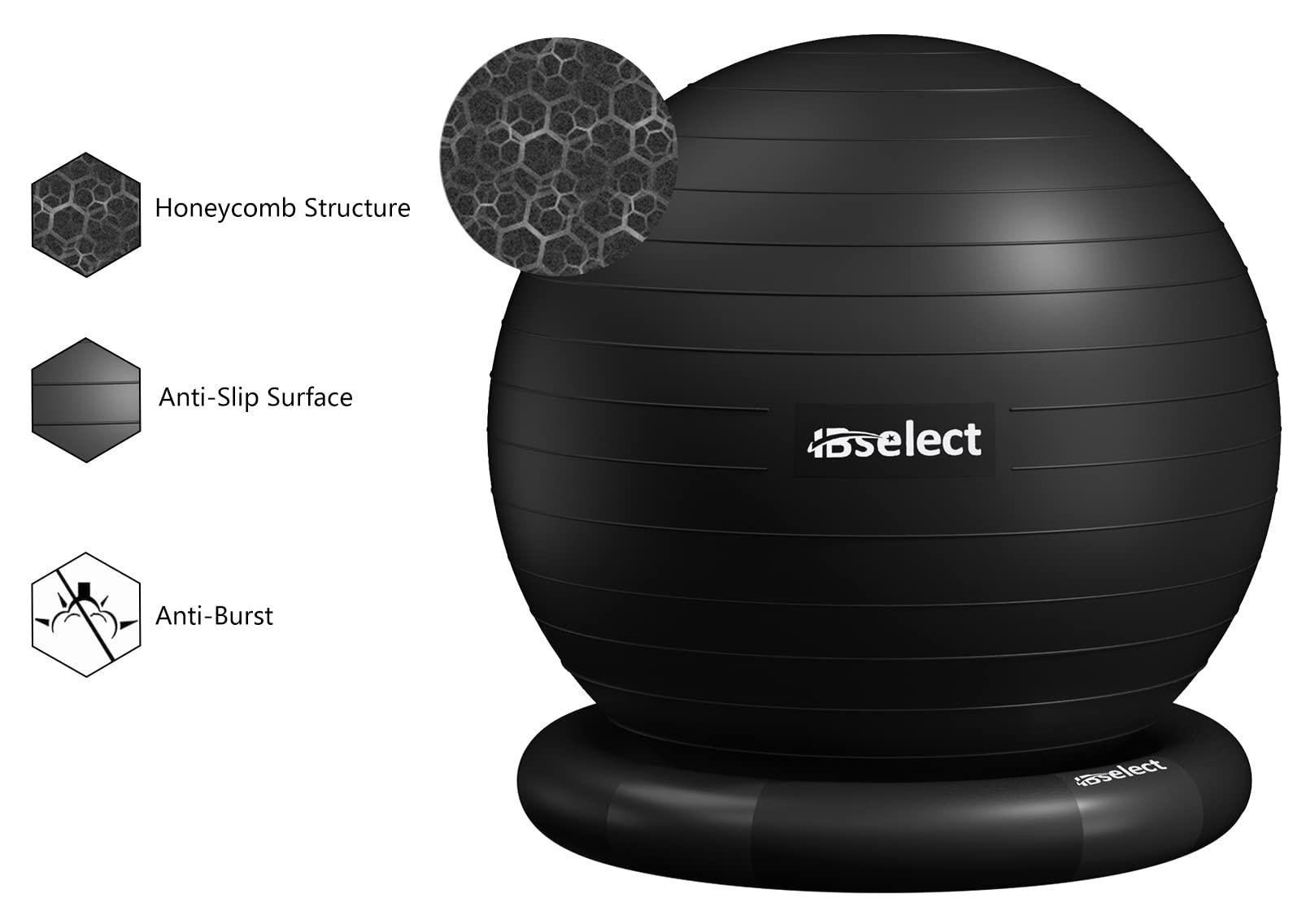 HBselect Exercise Ball Chair &Anti-Slip Stability Base & Resistance Bands, Extra Thick Anti Burst Swiss Gym Ball for Yoga, Pilates, Birthing Pregnancy