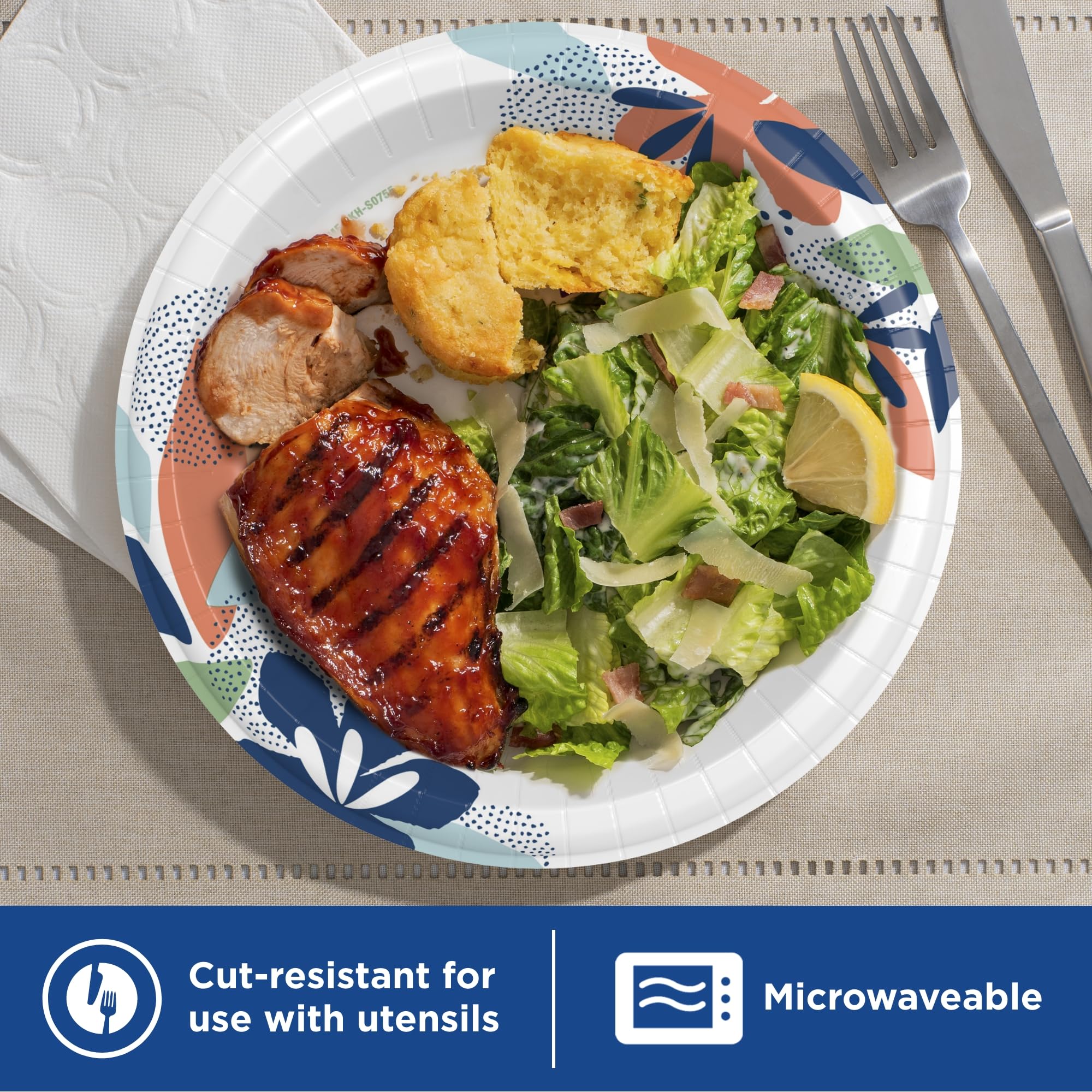 Dixie 10 Inch Paper Plates, Dinner Size Printed Disposable Plate, 204 Count (3 Packs of 68 Plates)