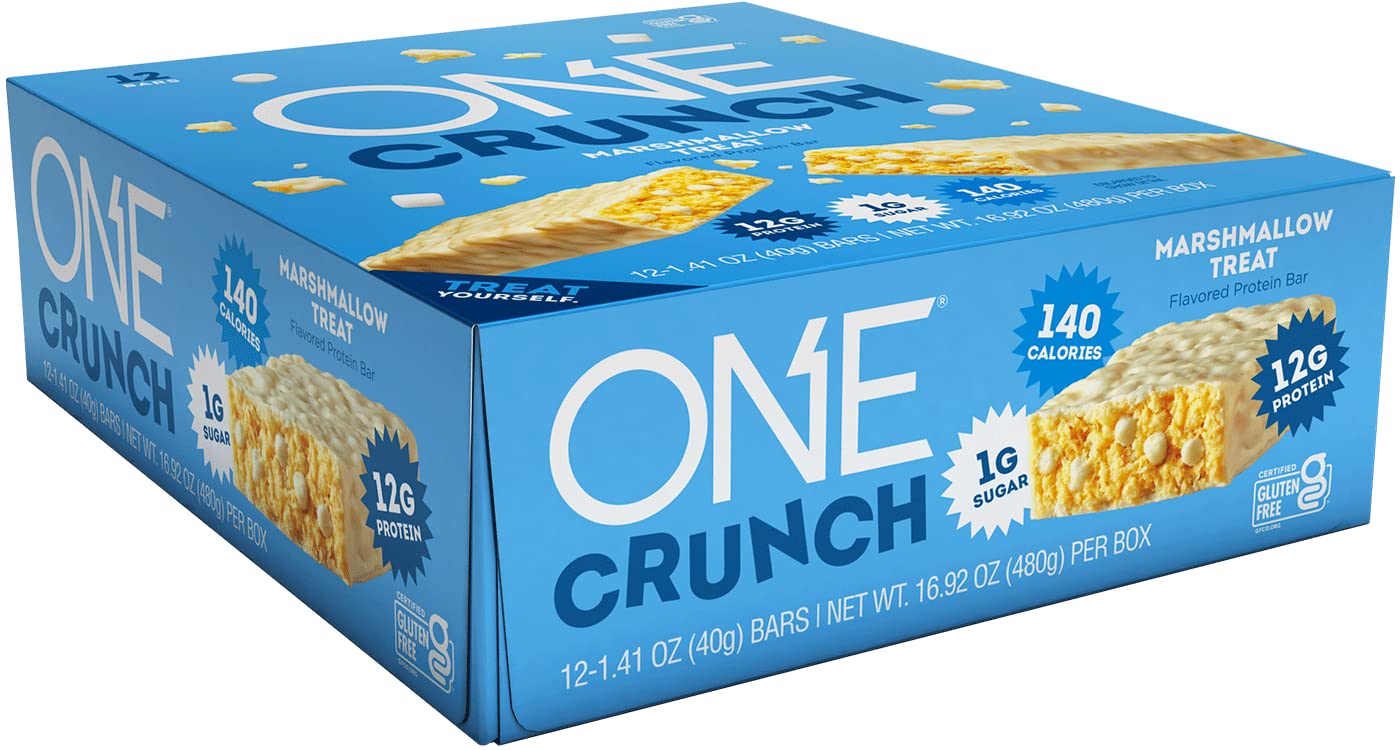 ONE Crunch Protein Bars, Marshmallow Treat, Gluten Free Protein Bars with 12g Protein and 1g Sugar, Pantry Staples, 2.12 oz (12 Count)