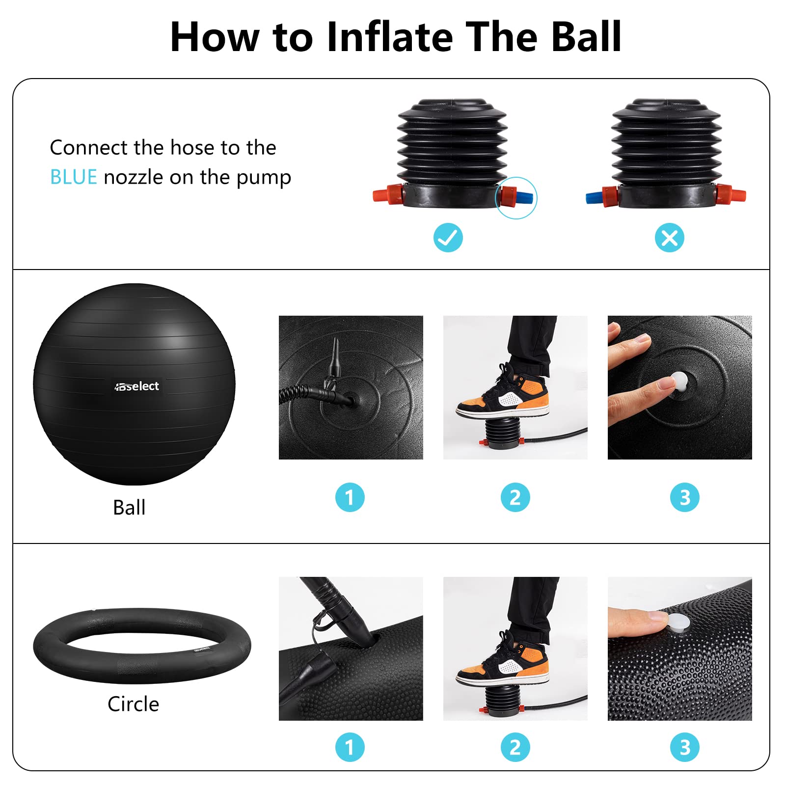 HBselect Exercise Ball Chair &Anti-Slip Stability Base & Resistance Bands, Extra Thick Anti Burst Swiss Gym Ball for Yoga, Pilates, Birthing Pregnancy