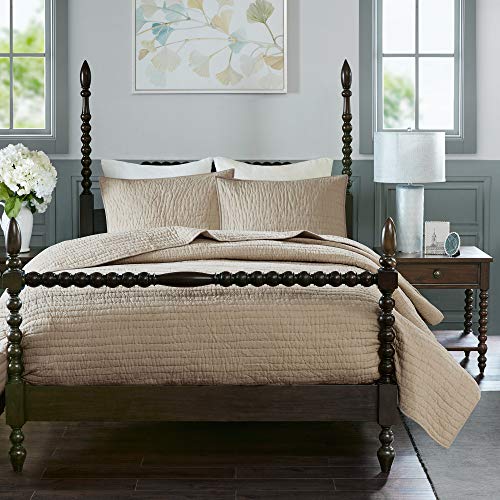 MADISON PARK SIGNATURE Serene King Size Quilt Bedding Set - Linen, Quilted β 3 Piece Bedding Quilt Coverlets β 100% Cotton Voile Bed Quilts Quilted Coverlet