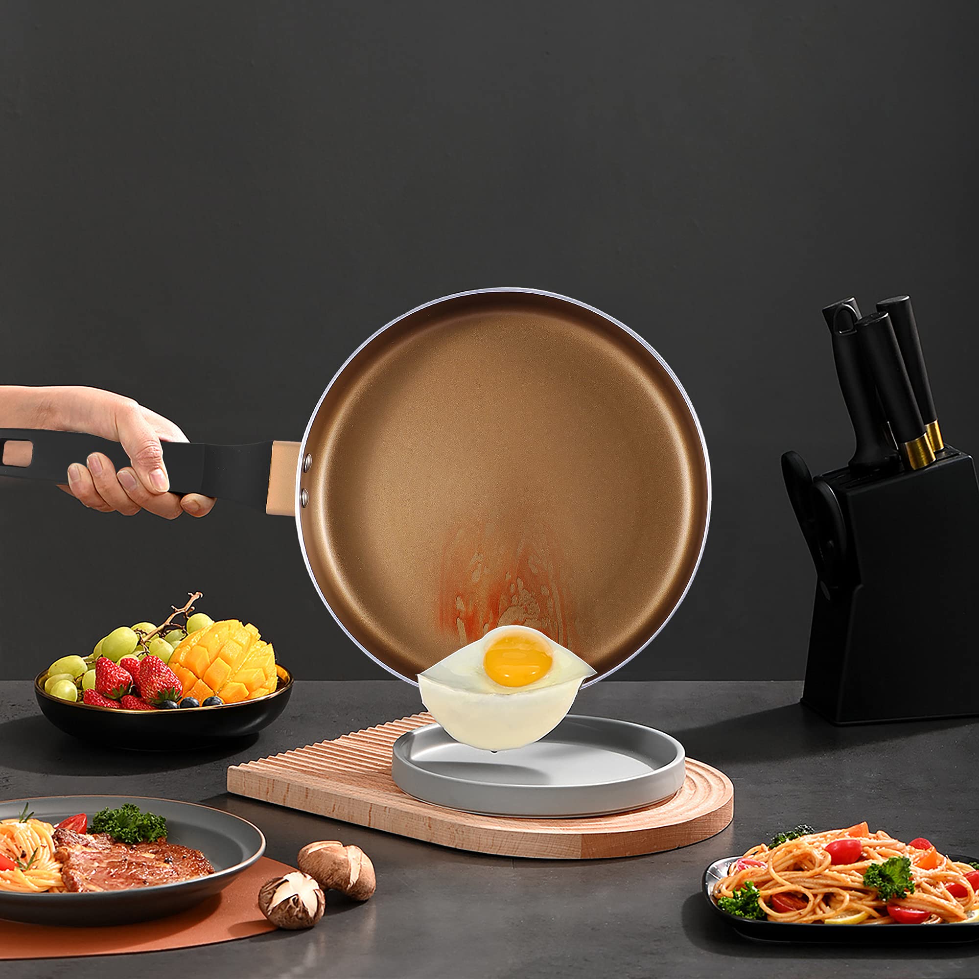 Pots and Pans Sets, Nonstick Cookware Set, Induction Pan Set, Chemical-Free Kitchen Sets, Saucepan, Frying Pan, Black,5 Pieces