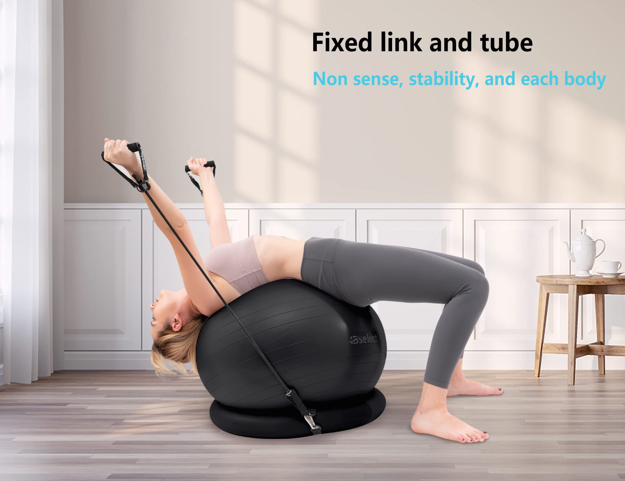 HBselect Exercise Ball Chair &Anti-Slip Stability Base & Resistance Bands, Extra Thick Anti Burst Swiss Gym Ball for Yoga, Pilates, Birthing Pregnancy