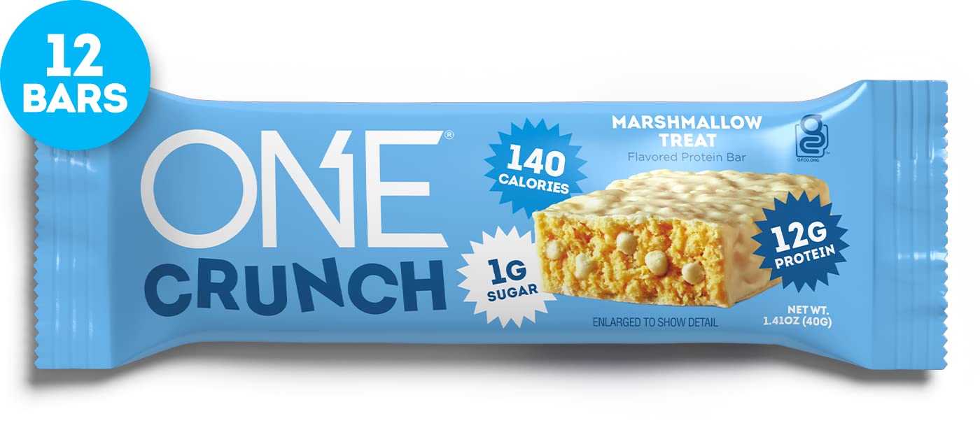 ONE Crunch Protein Bars, Marshmallow Treat, Gluten Free Protein Bars with 12g Protein and 1g Sugar, Pantry Staples, 2.12 oz (12 Count)