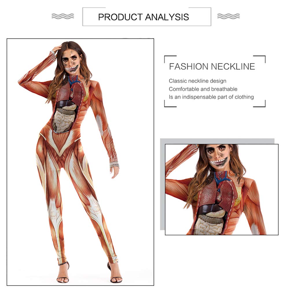 Sister Amy Women's Halloween Skull Skeleton Bodysuit Skinny Stretch Costume D-Muscle L/XL