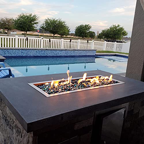 GASPRO 48 x 6 Inch Drop-in Fire Pit Pan and Burner, Natural Gas & Propane Fire Pit Insert with Linear Burner, Heavy Duty 304 Stainless Steel, Mounting Plates Included
