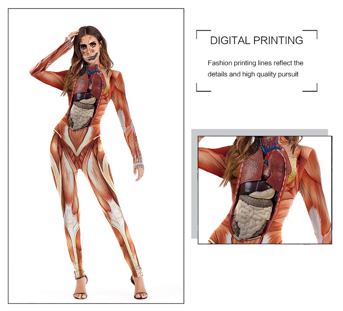 Sister Amy Women's Halloween Skull Skeleton Bodysuit Skinny Stretch Costume D-Muscle L/XL