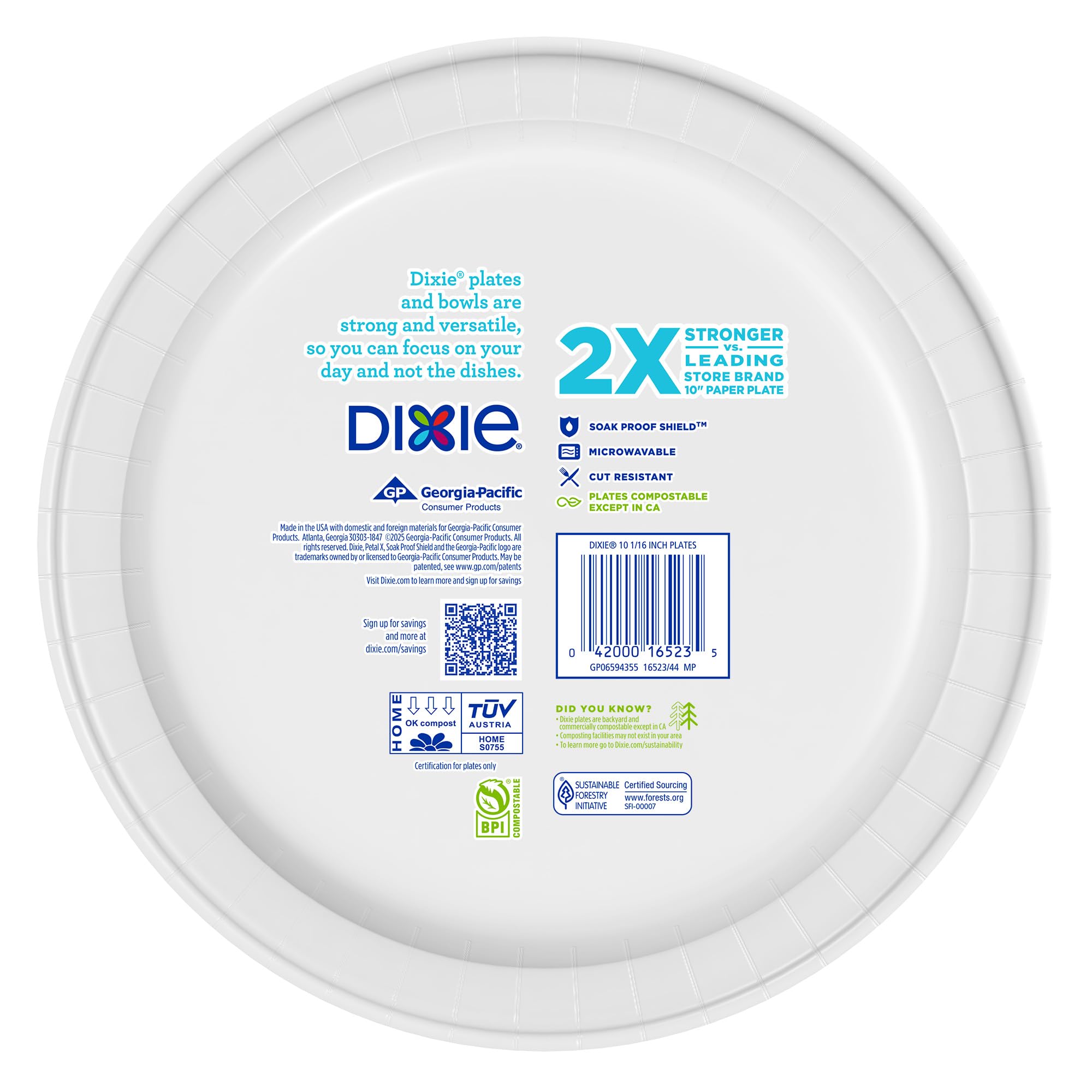 Dixie 10 Inch Paper Plates, Dinner Size Printed Disposable Plate, 204 Count (3 Packs of 68 Plates)